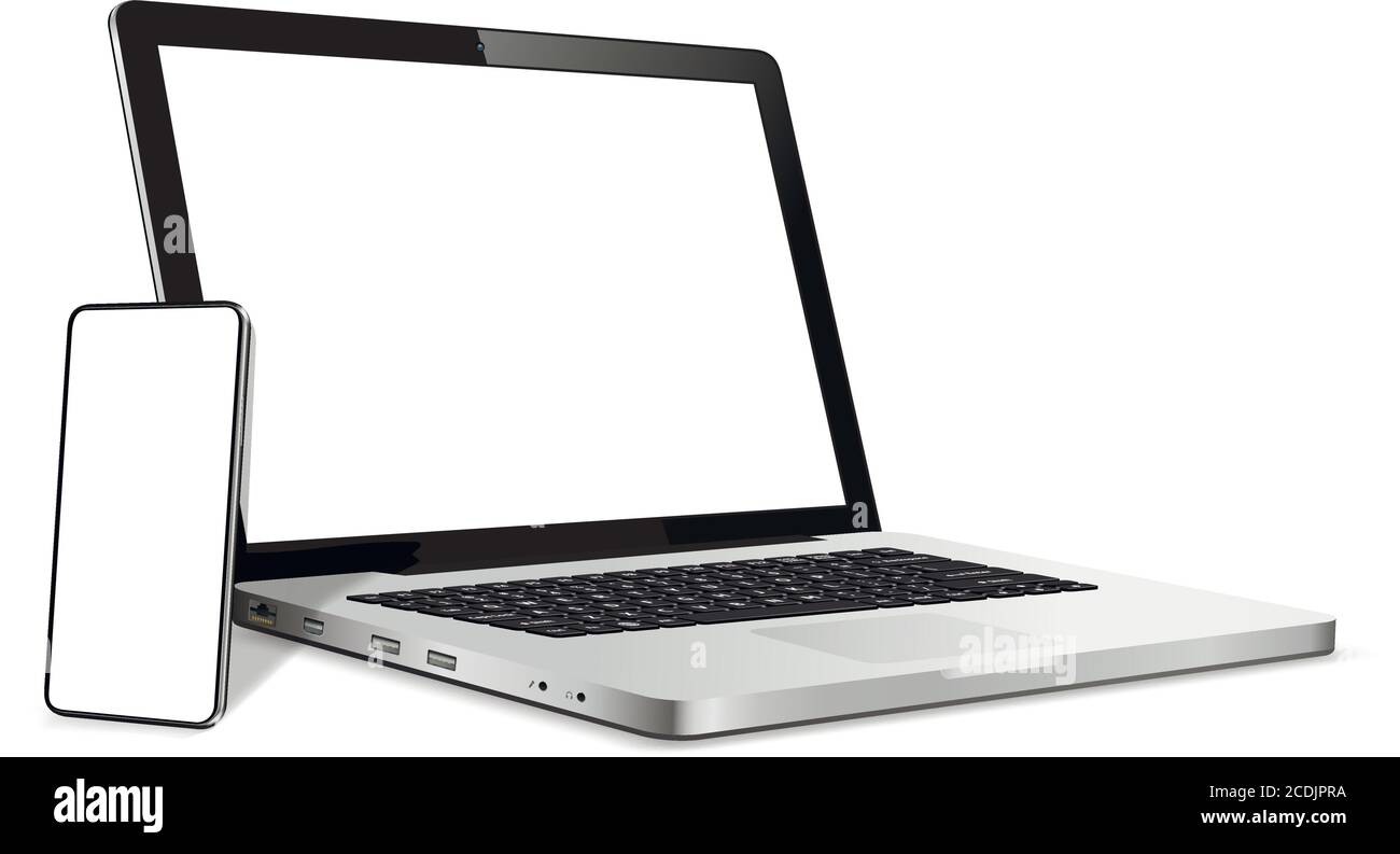 Laptop and phone mock up. Vector illustration for responsive web design ...