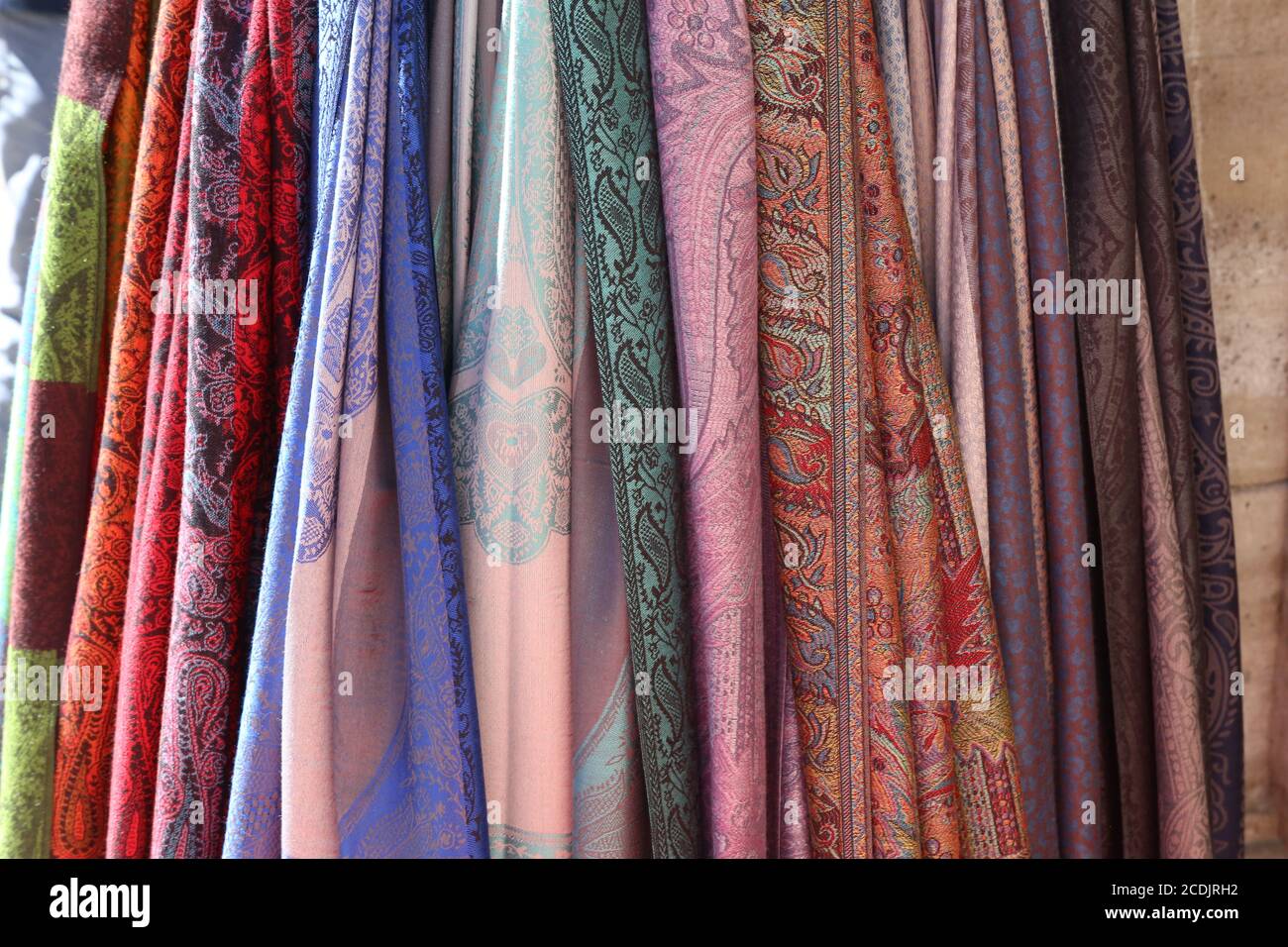 Closeup of colorful curtain fabrics with patterns Stock Photo - Alamy