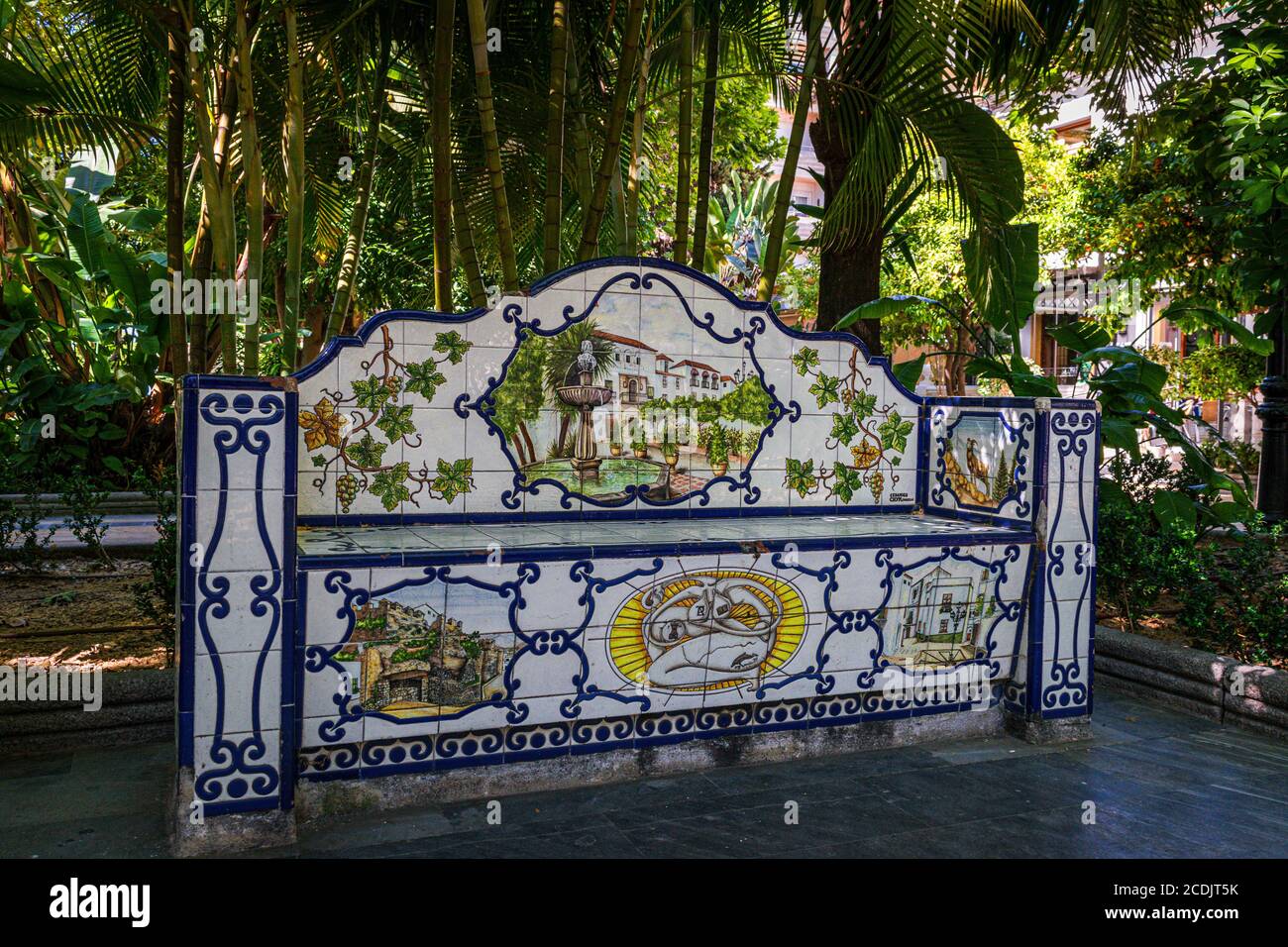 Colorful park bench at Alameda Park (Parque de la Alameda) - Marbella ...