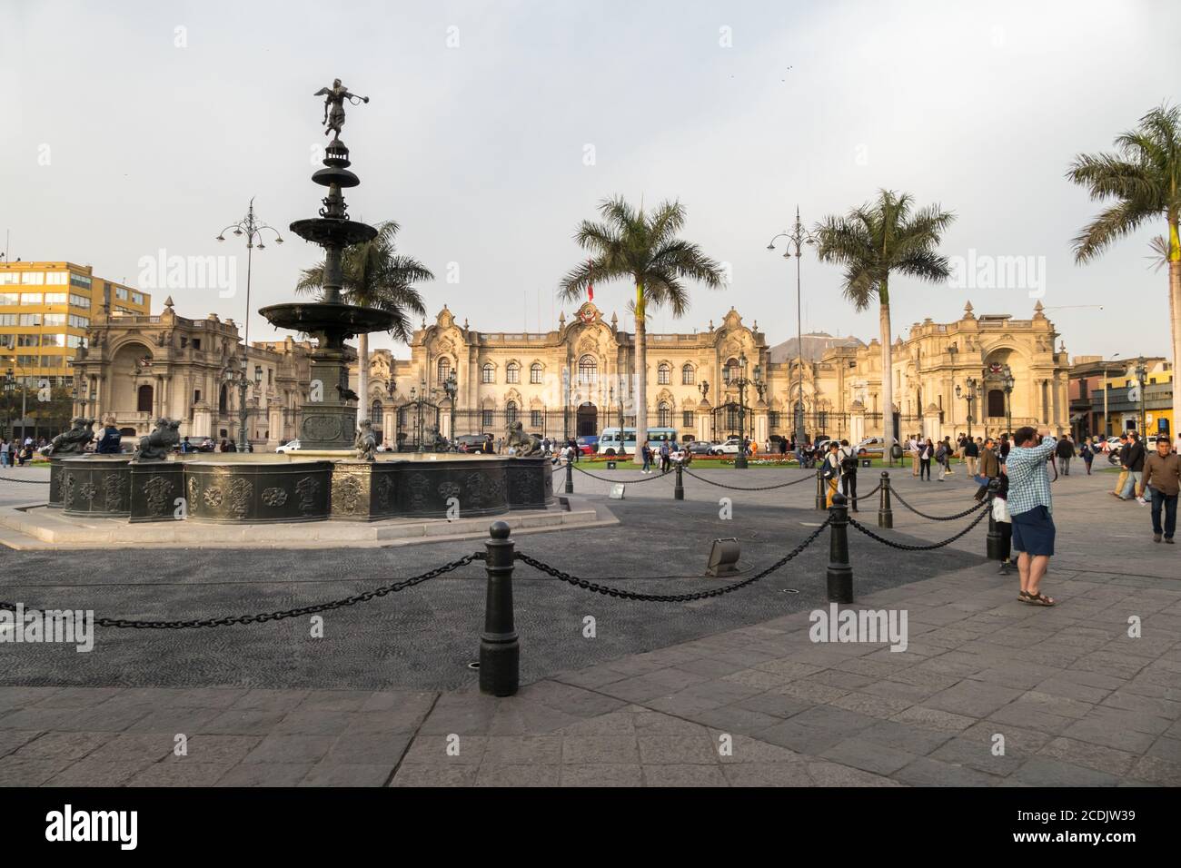 View of a statue in the historical central square of Lima, Peru Stock ...