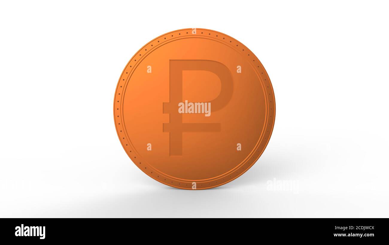 Orange golden ruble coin Isolated with white background. 3d render ...