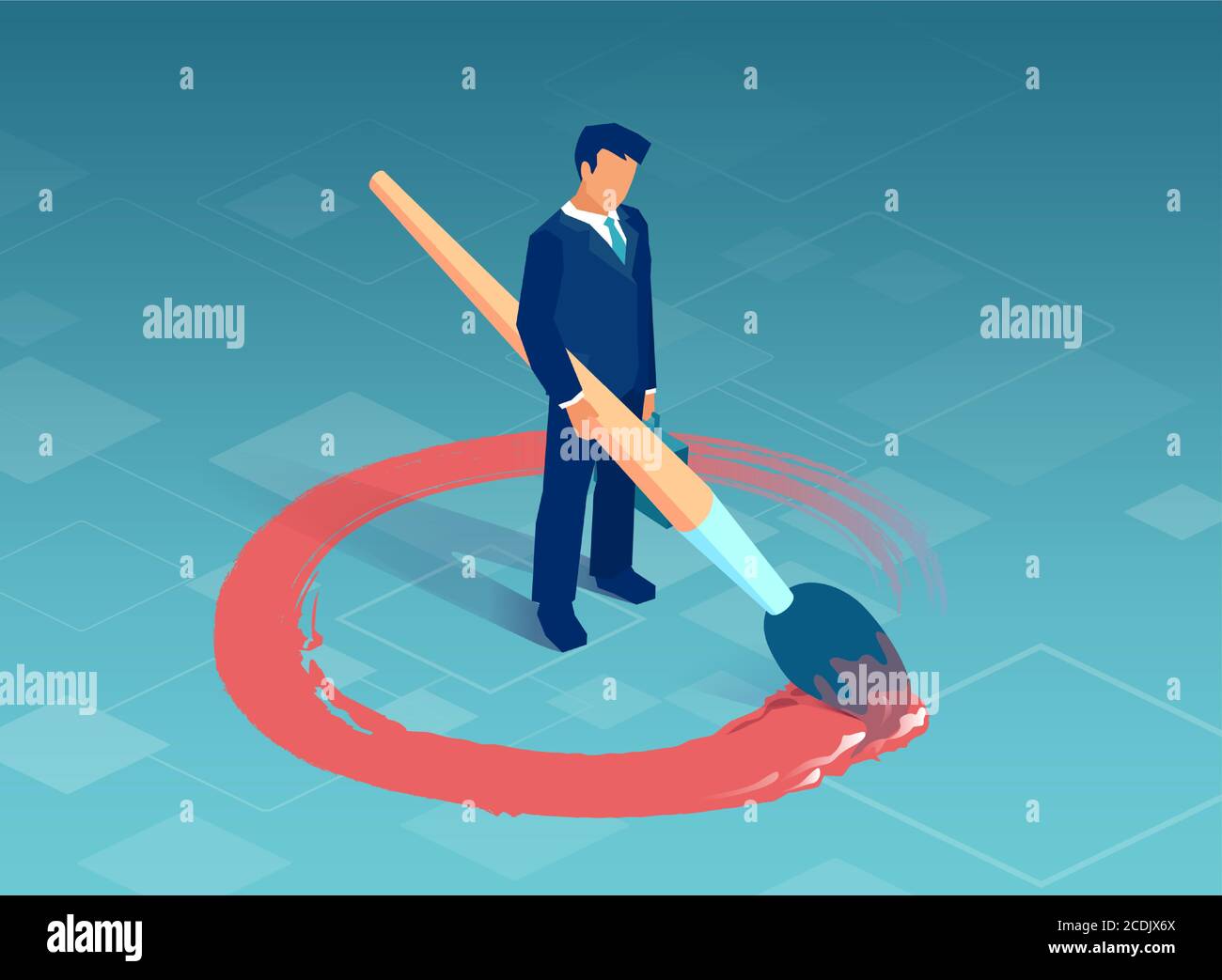Vector of a business man drawing a red circle around himself Stock ...