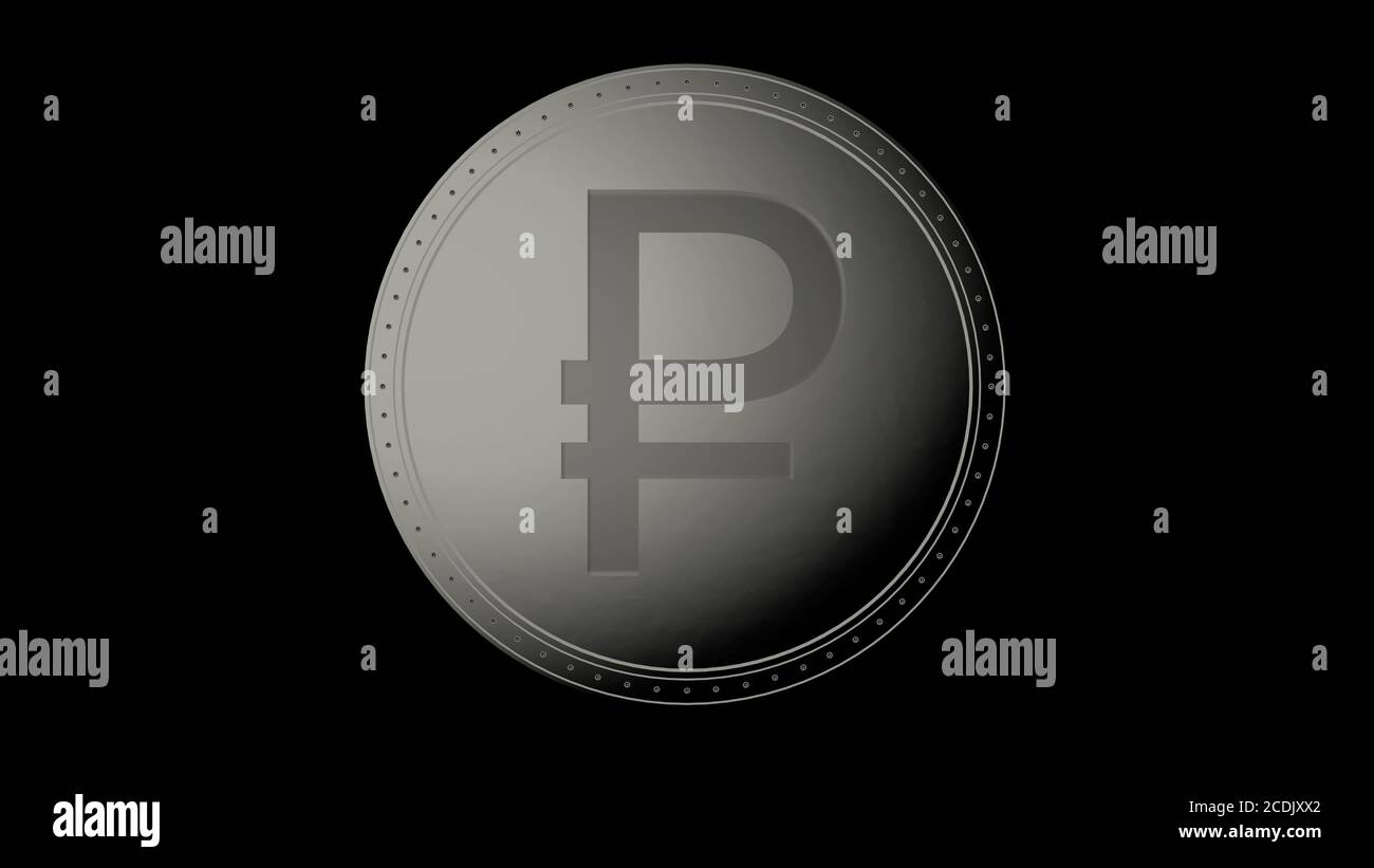 Gray silver ruble coin Isolated with black background. 3d render ...
