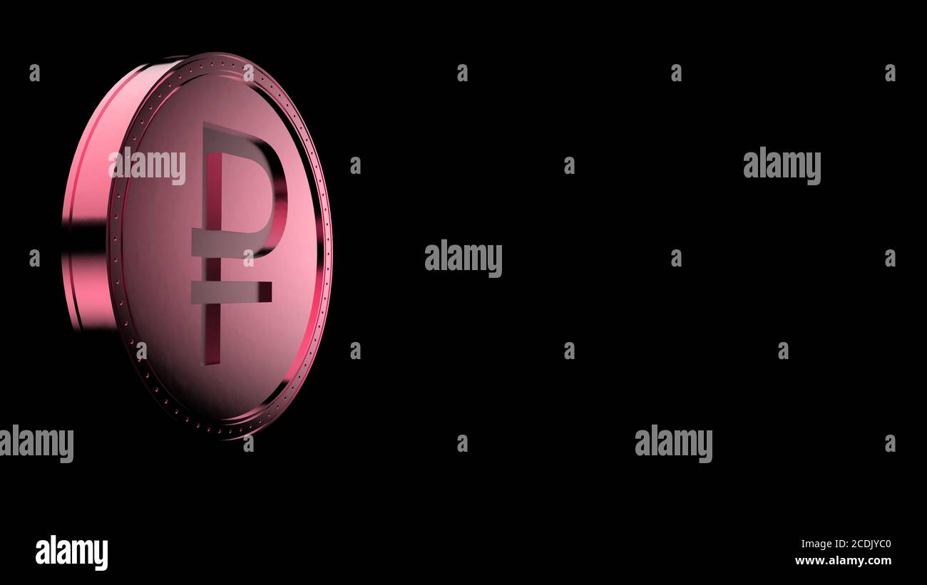 Red ruble coin Isolated with black background. 3d render isolated ...