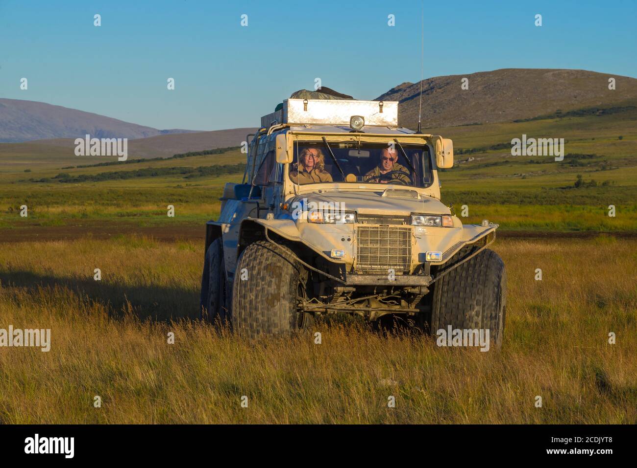 YAMAL, RUSSIA - AUGUST 22, 2018: Trekol all-terrain vehicle in the ...