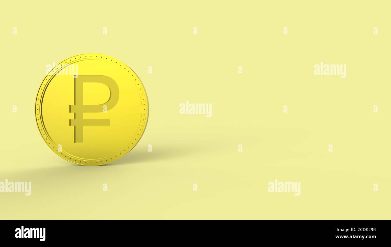 Yellow golden ruble coin Isolated on color background. 3d render ...