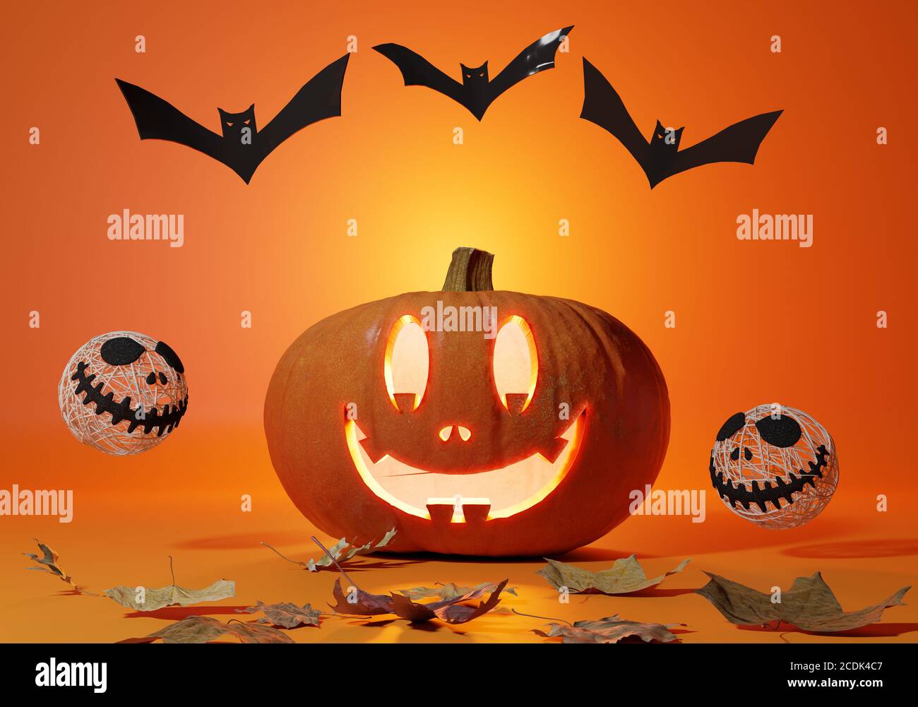 Autumn and Leaves scene for a halloween background. 3D Illustration ...