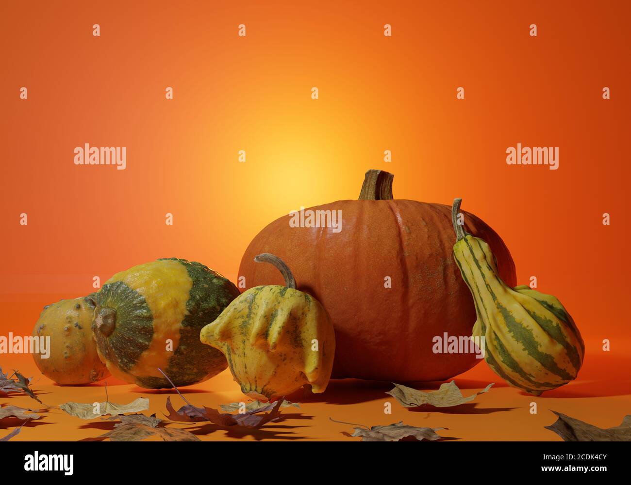 Autumn and Leaves scene for a halloween background. 3D Illustration ...