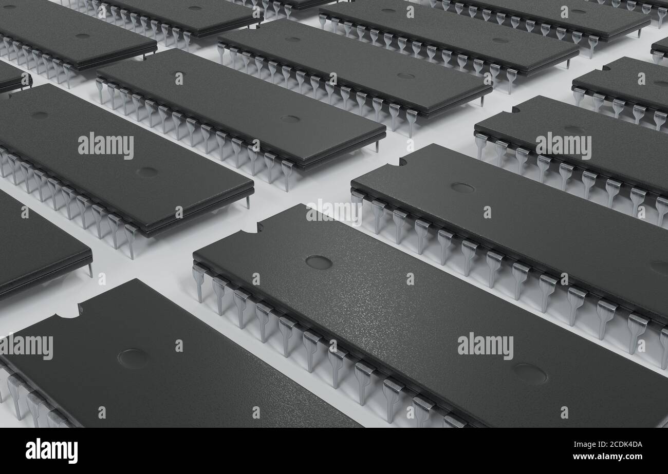 Old retro microprocessor micro chip close up from 80s and 90s computers ...