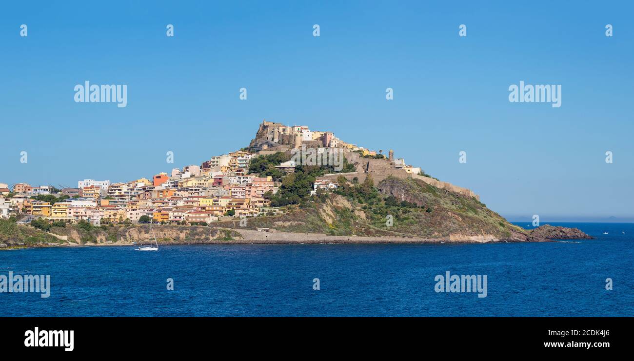 Italy, Sardinia, Sassari Province, Castelsardo, View towards ancient ...