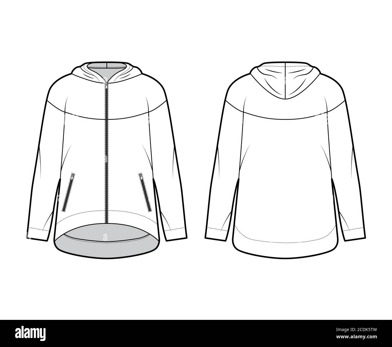 Zip-up oversized cotton-fleece hoodie technical fashion illustration ...