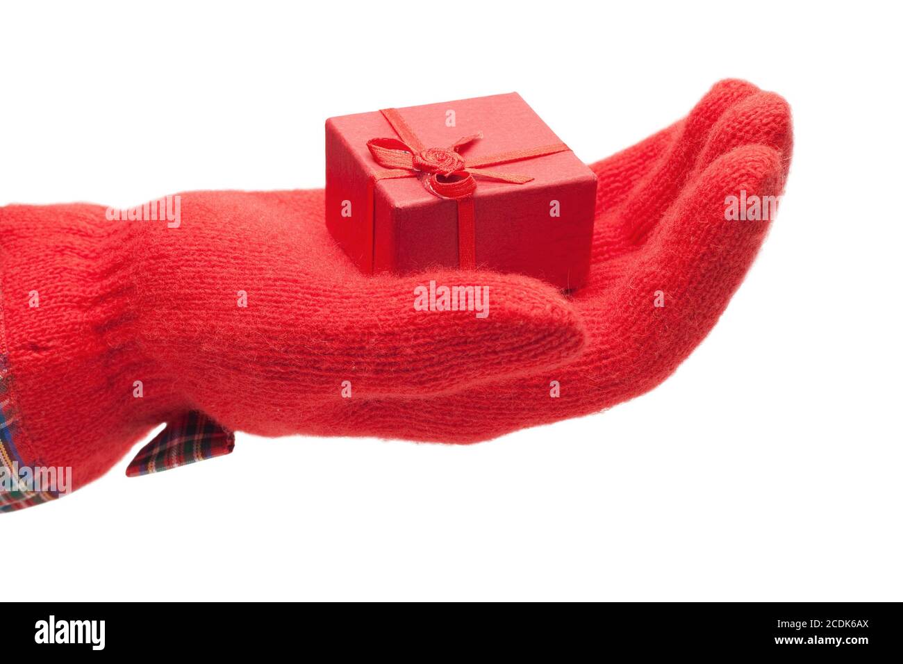 hand giving red box with present isolated over whi Stock Photo - Alamy