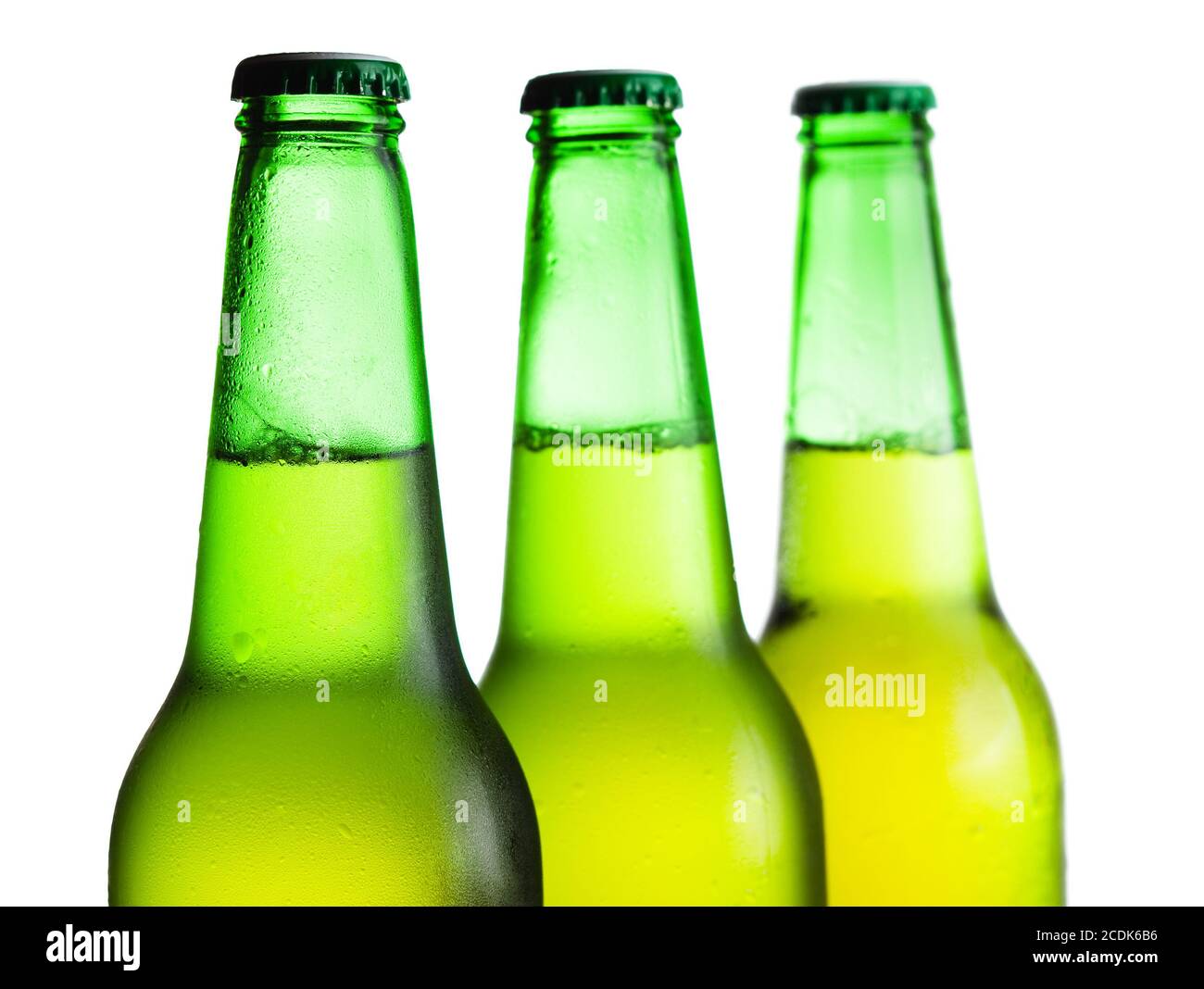 green beer bottles isolated over white Stock Photo - Alamy