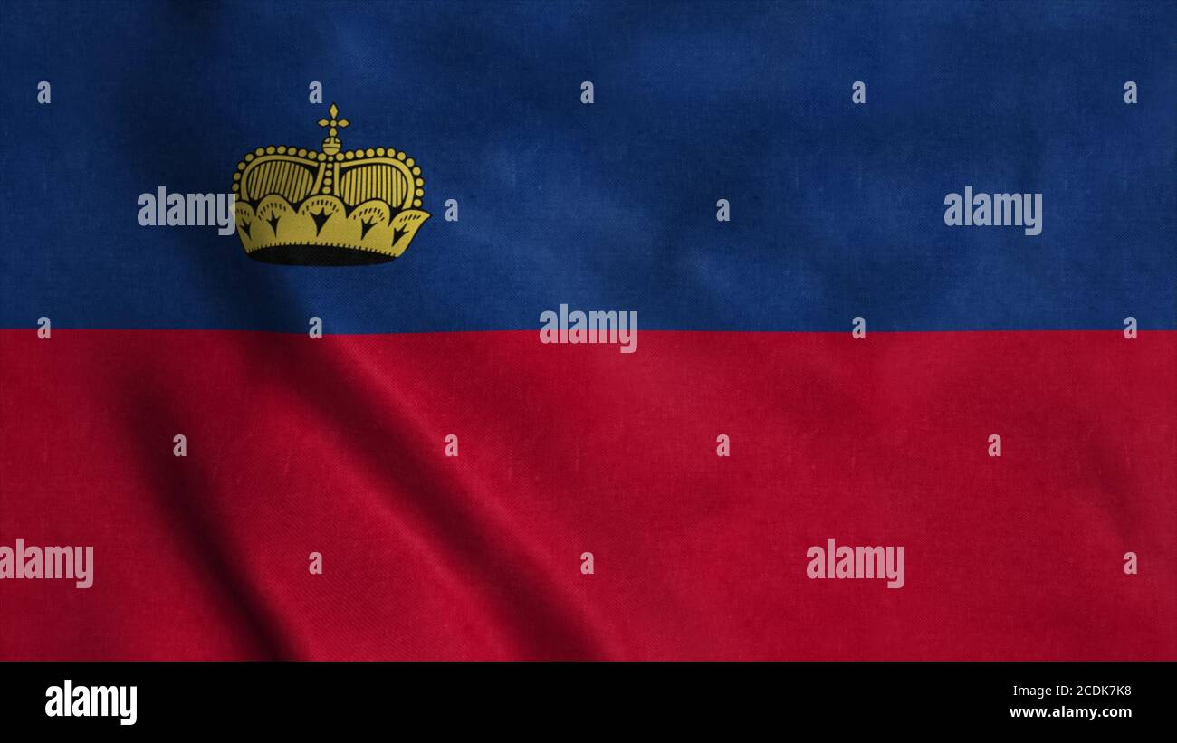 The national flag of Liechtenstein is flying in the wind. 3d rendering ...