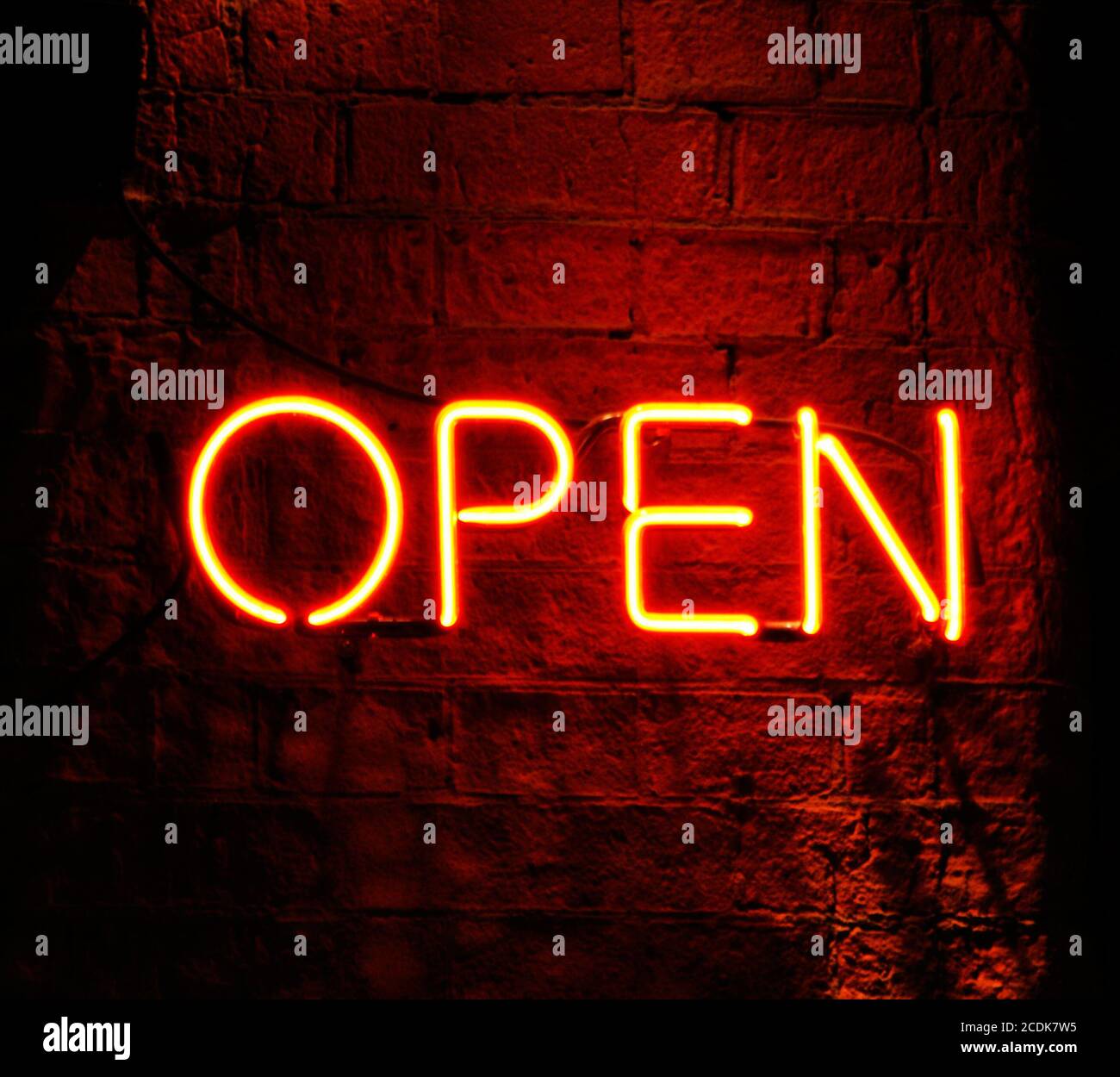Classic neon sign open word Stock Photo - Alamy