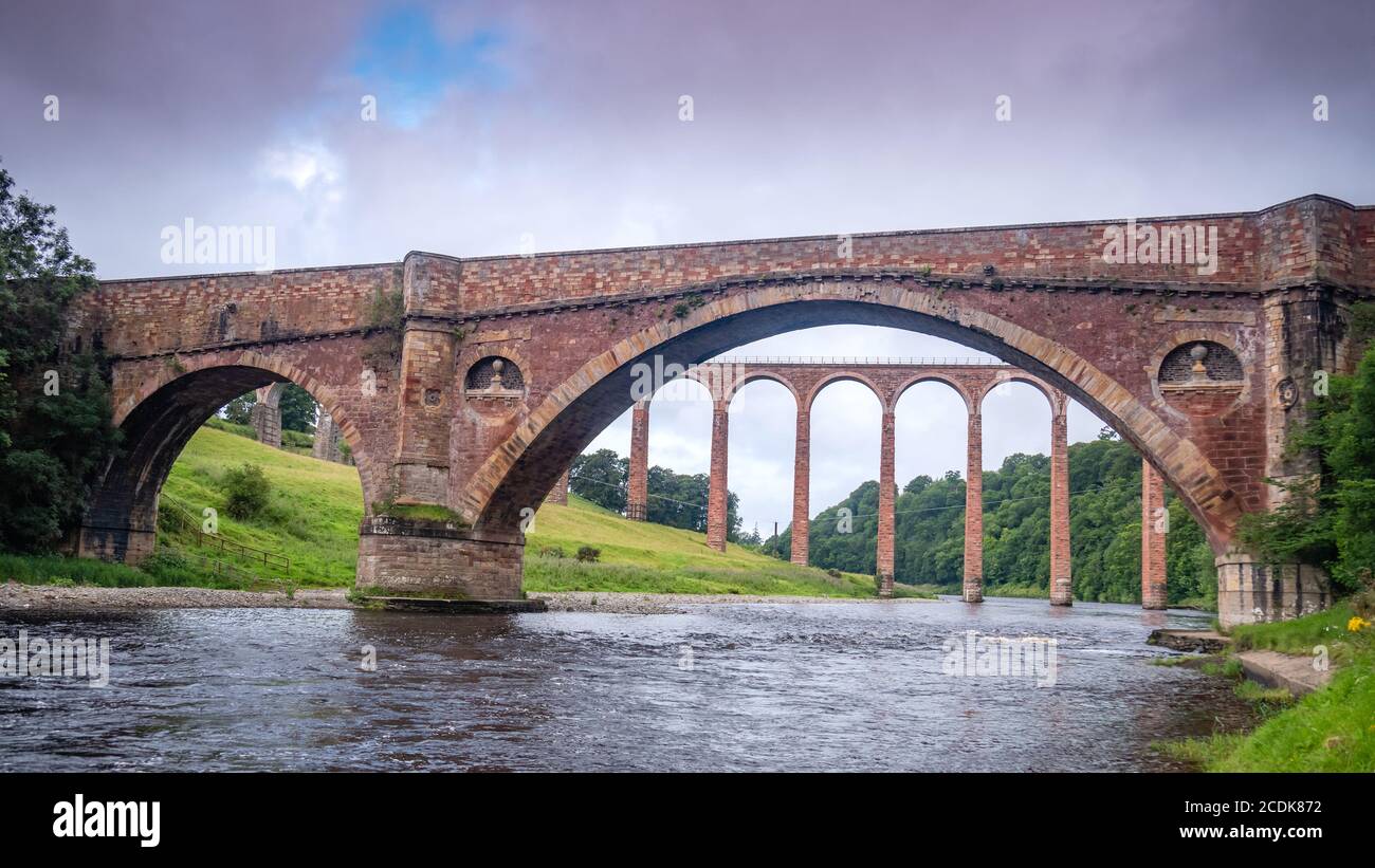 Leaderfoot Viaduct through the Drygrange Old Bridge Stock Photo - Alamy