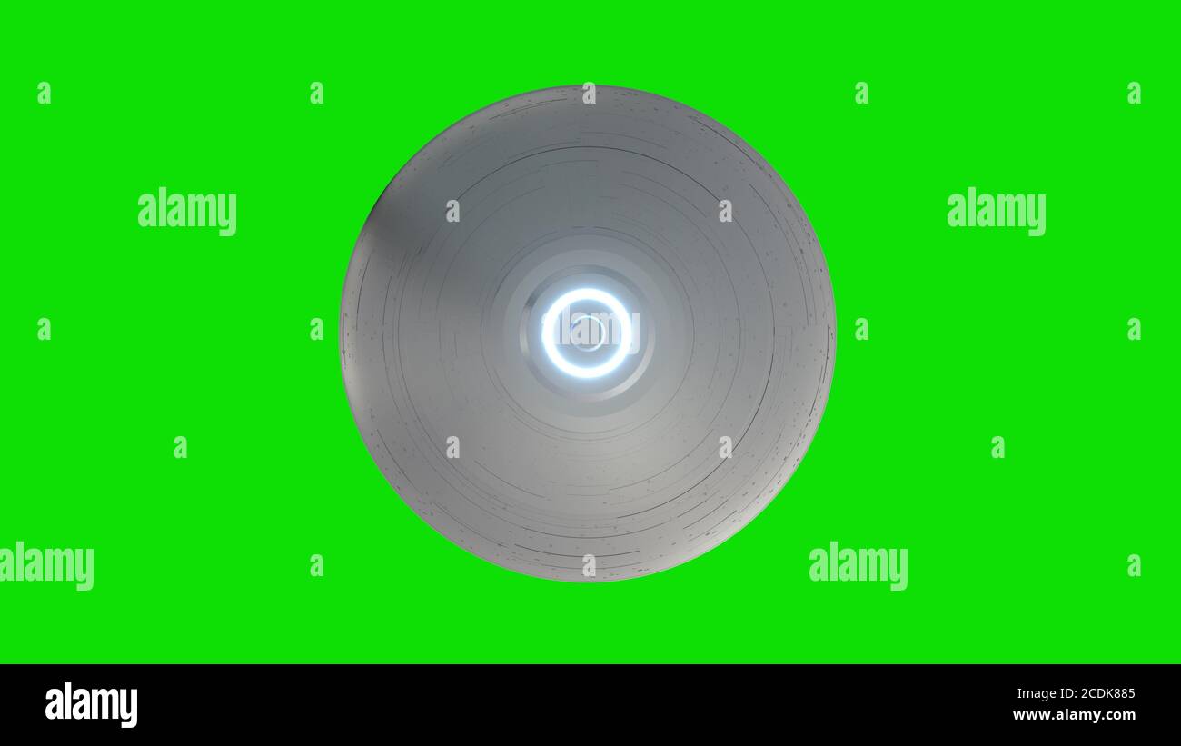 Flying saucer isolated on green screen. UFO. Top view. 3d rendering ...