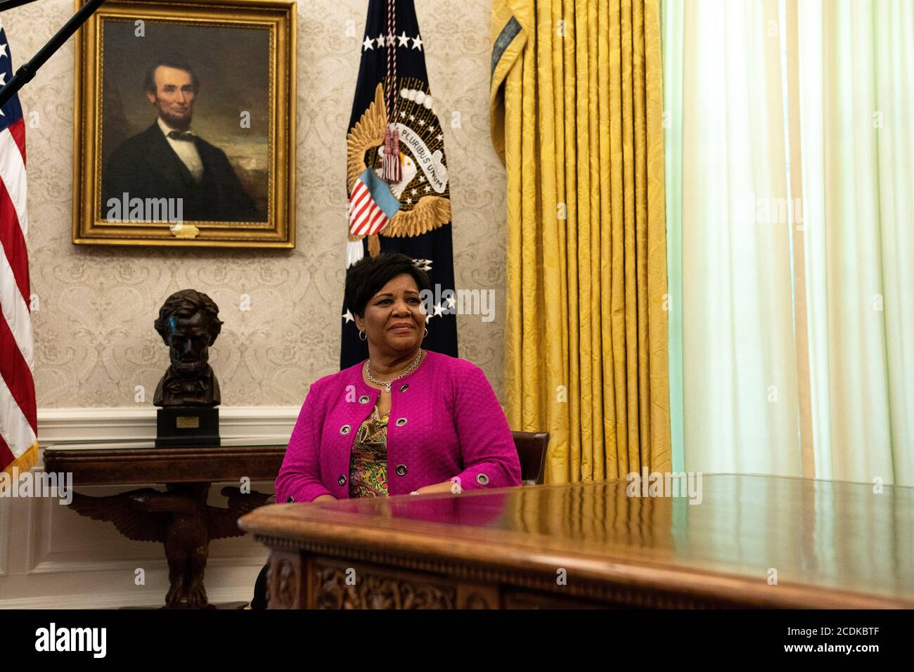 Alice Marie Johnson, criminal justice reform advocate, listens as ...