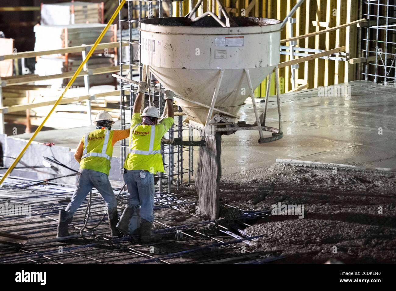 Austin, TX USA August 22, 2020: Experienced concrete crew conducts a ...