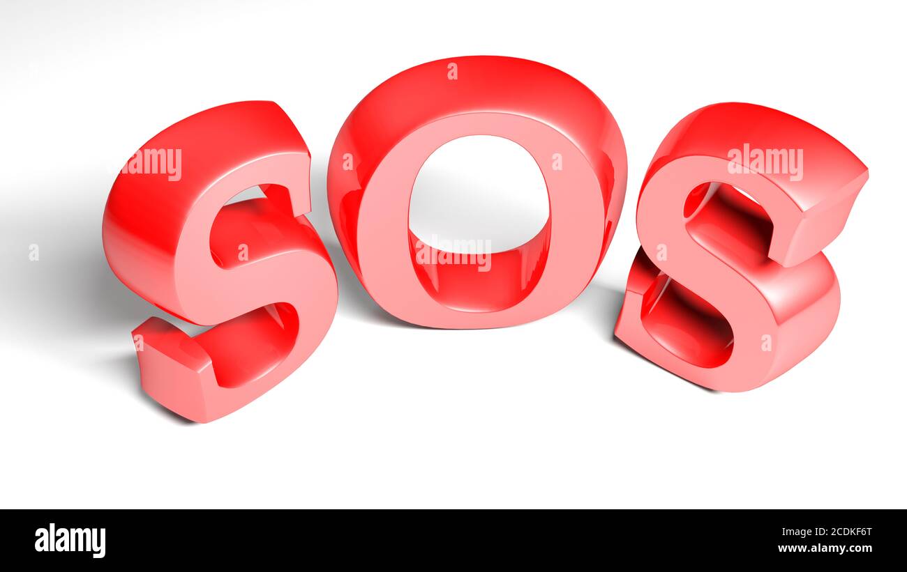SOS red write isolated on white background - 3D rendering illustration ...