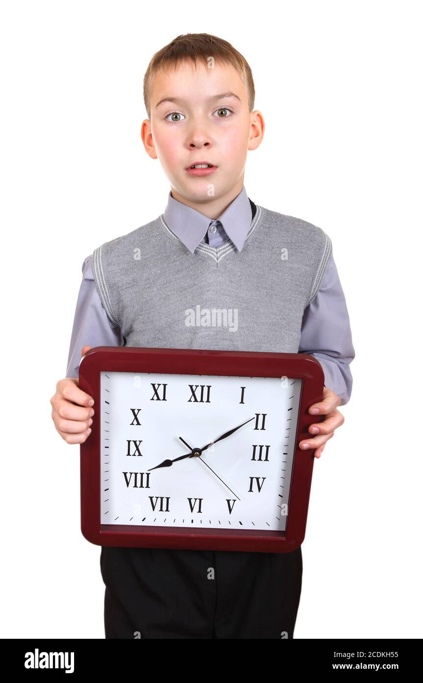 Boy with Big Clock Stock Photo - Alamy