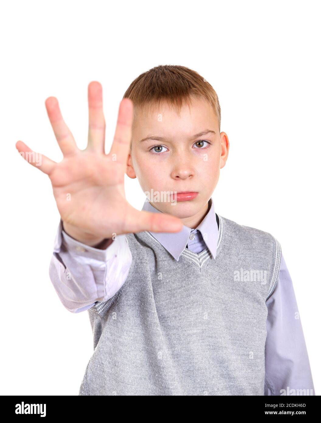 Boy shows Stop hand gesture Stock Photo - Alamy Boy shows Stop hand gesture Stock Photo - Alamy