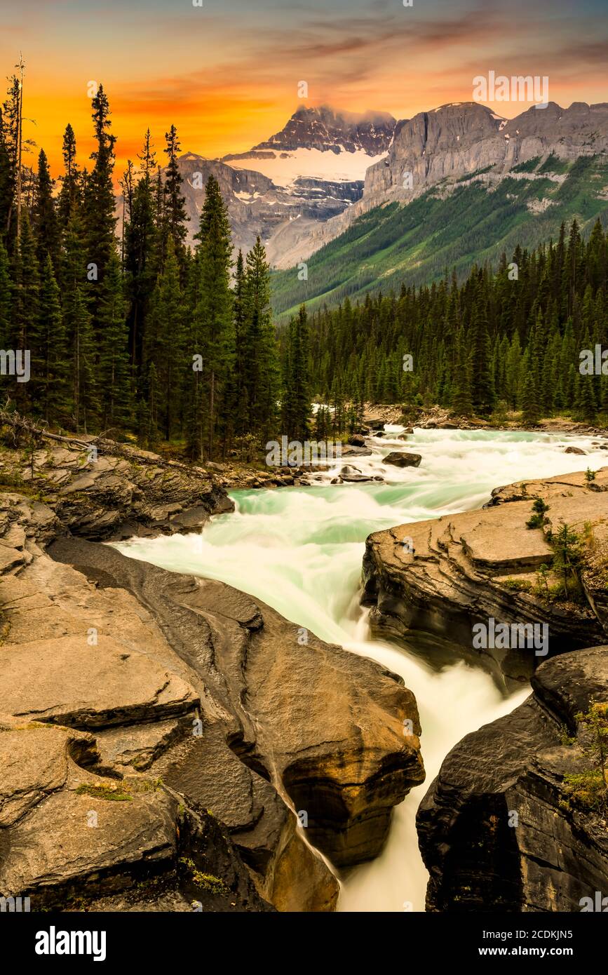 Mistaya Canyon falls along the Icefields Parkway, Banff National Park ...