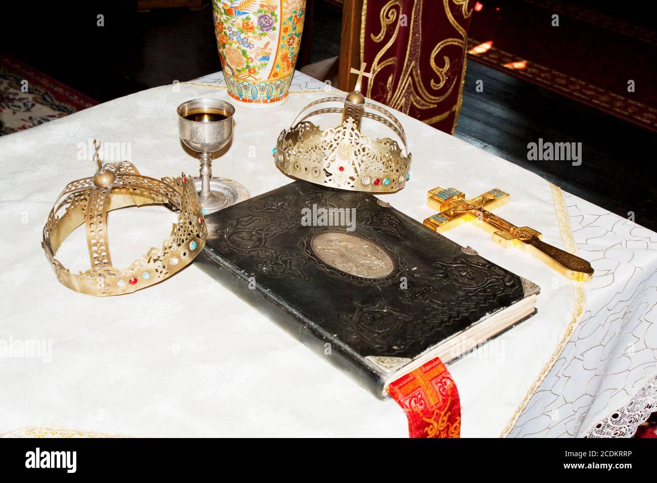 Ancient holy bible on old altar Stock Photo - Alamy