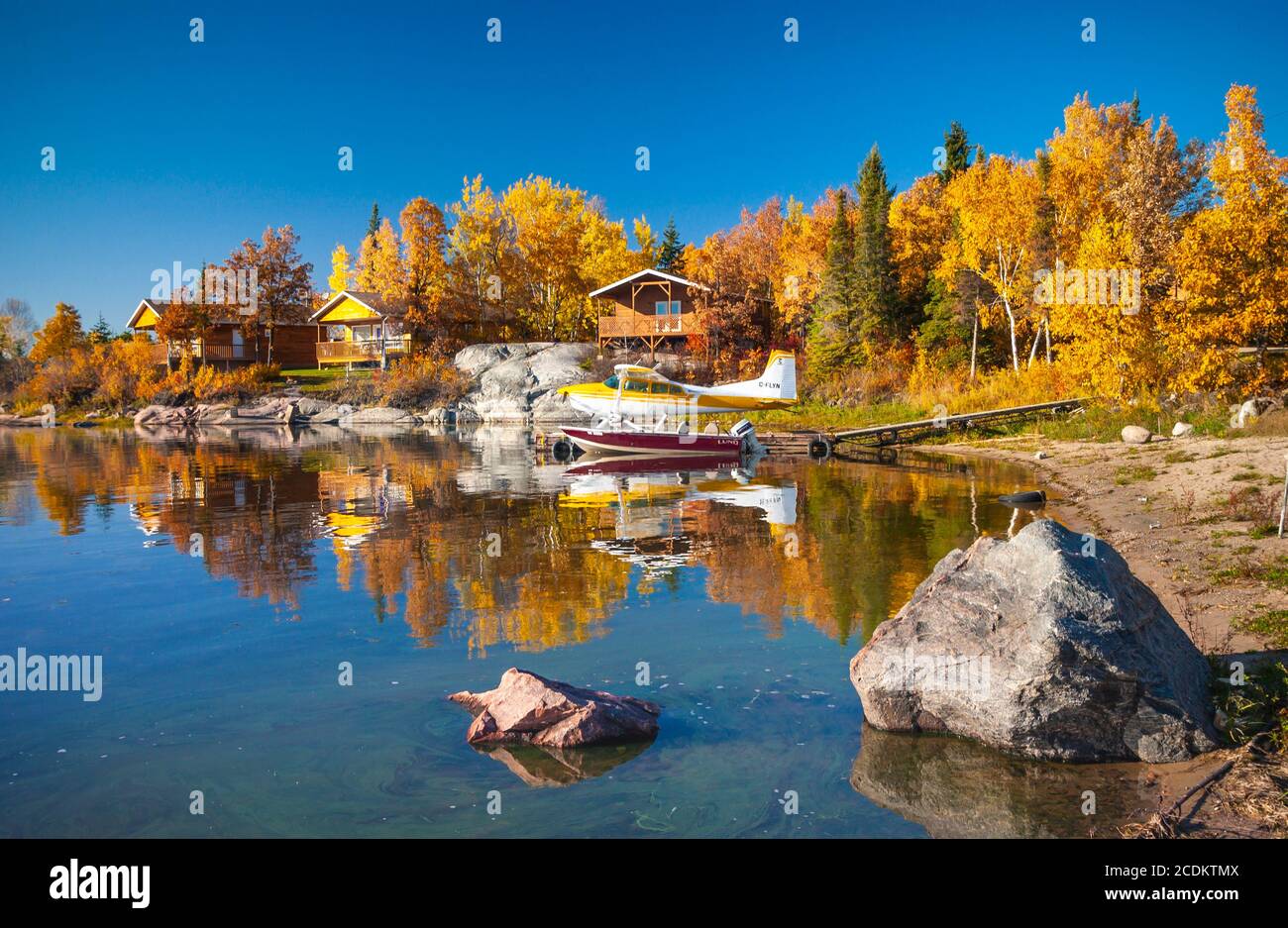 Otter Falls Resort with fall foliage color in the Whiteshell Provincial ...