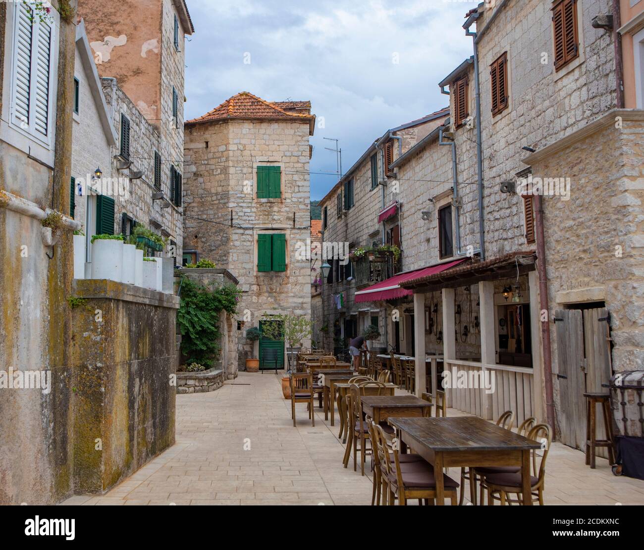 Stari Grad/Croatia-August 7th,2020: Beautiful stone houses in narrow ...