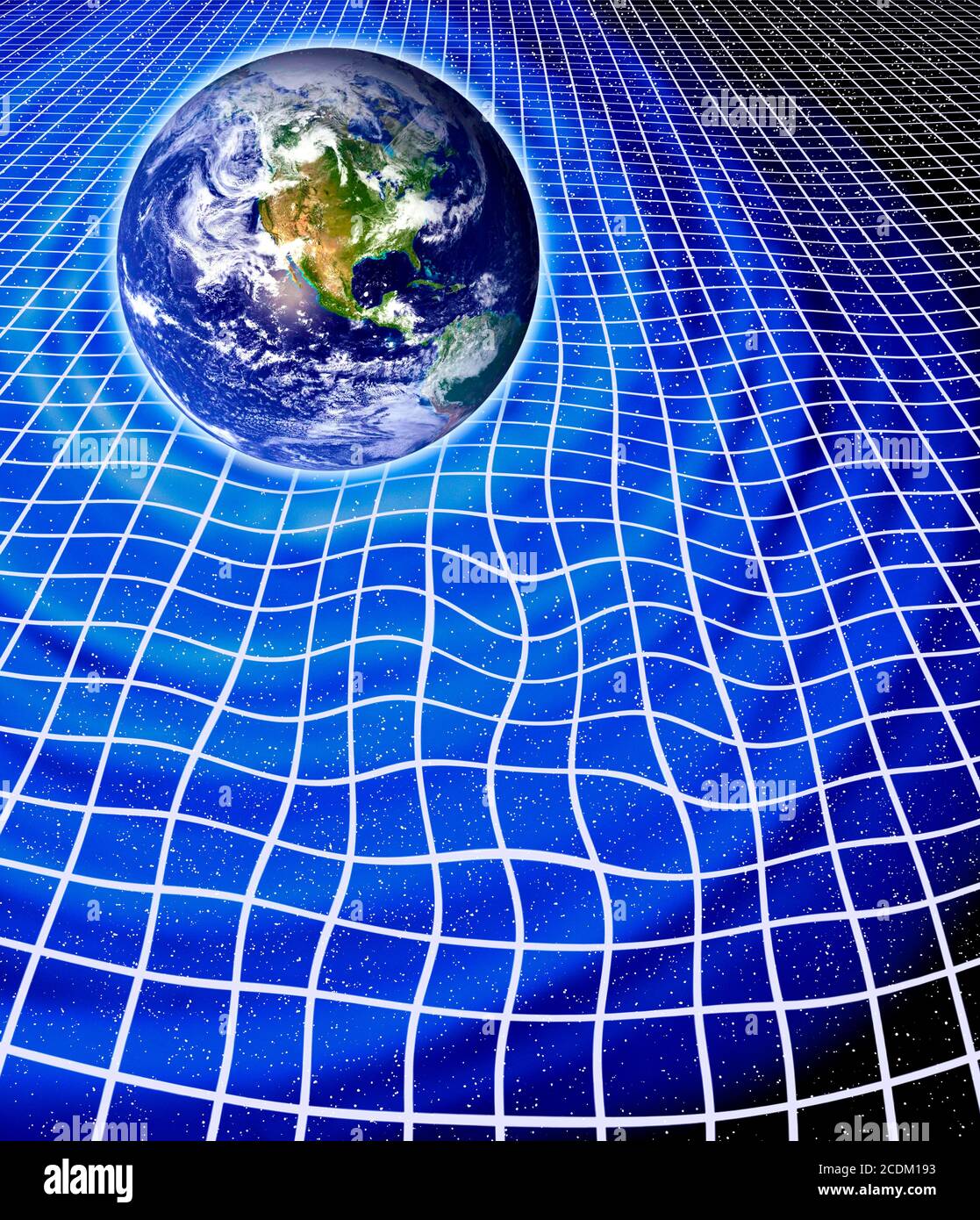 Earth warping spacetime, illustration Stock Photo - Alamy