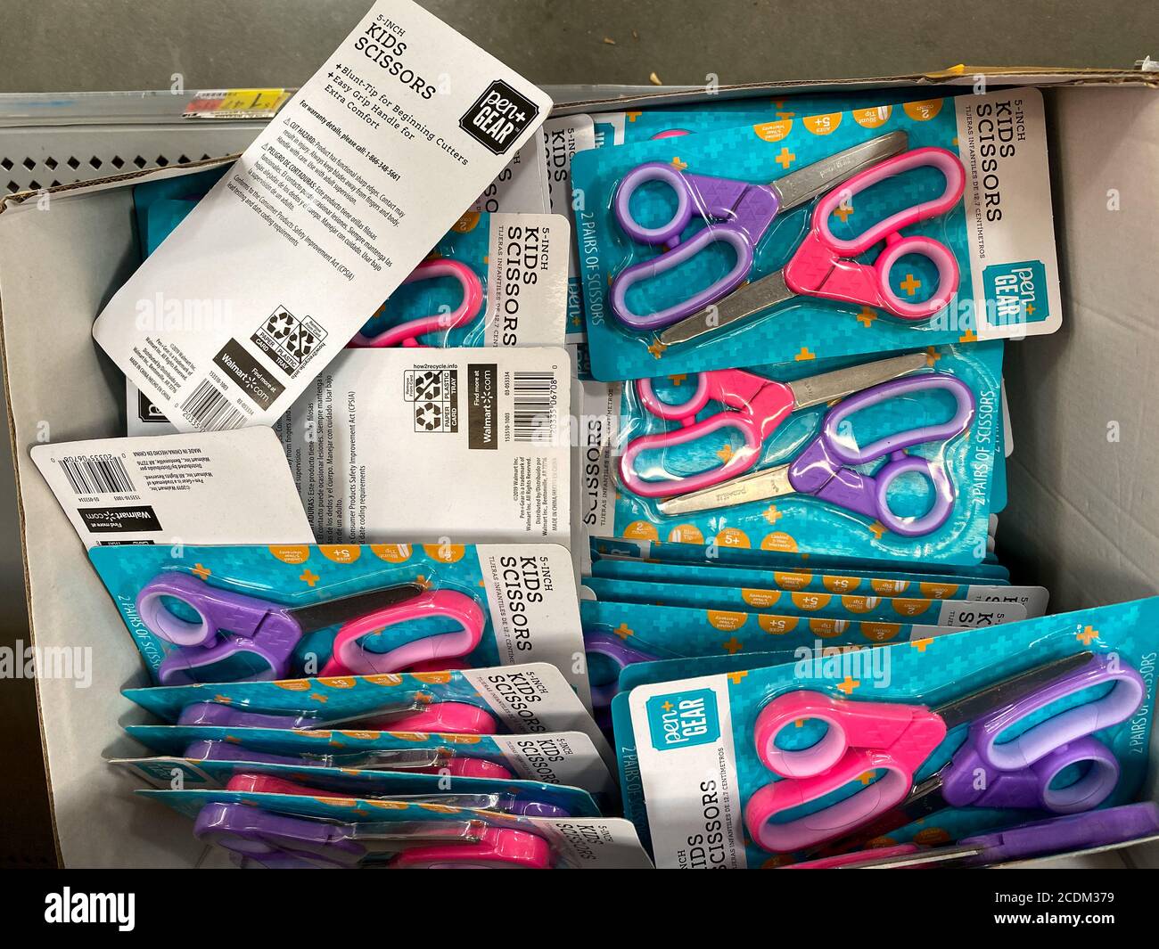 Orlando, FL/USA-7/19/20: A bin of Pen Gear kids scissors in the school ...
