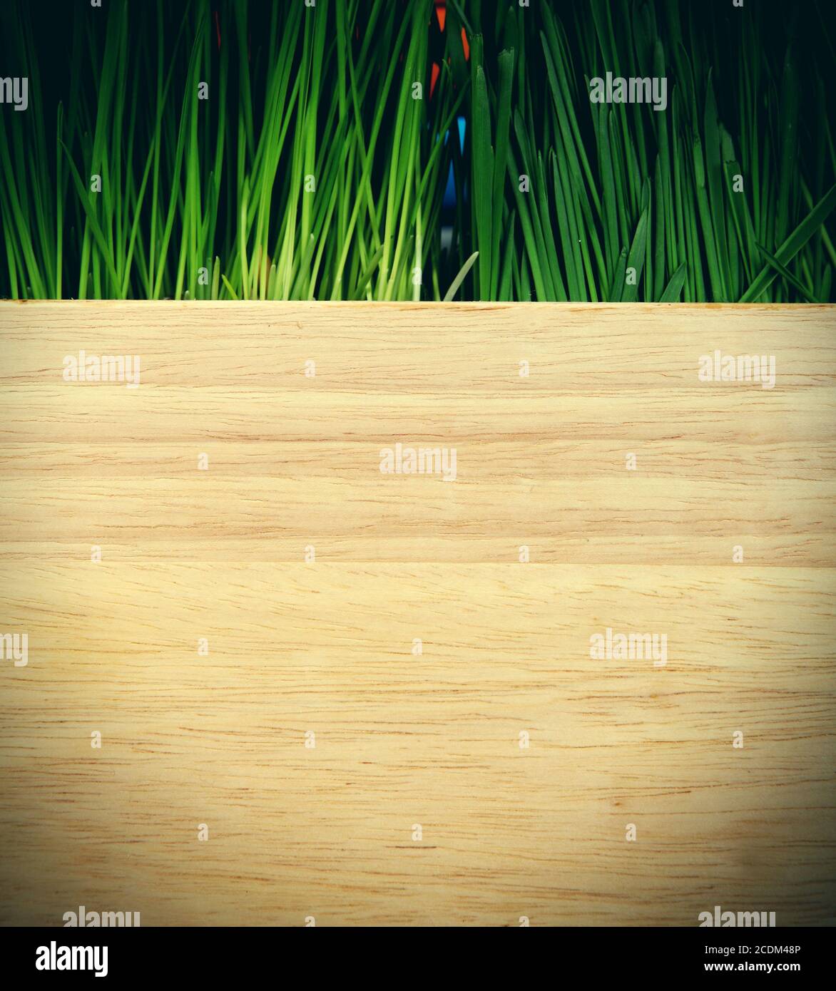 Wooden Board and Grass Stock Photo - Alamy