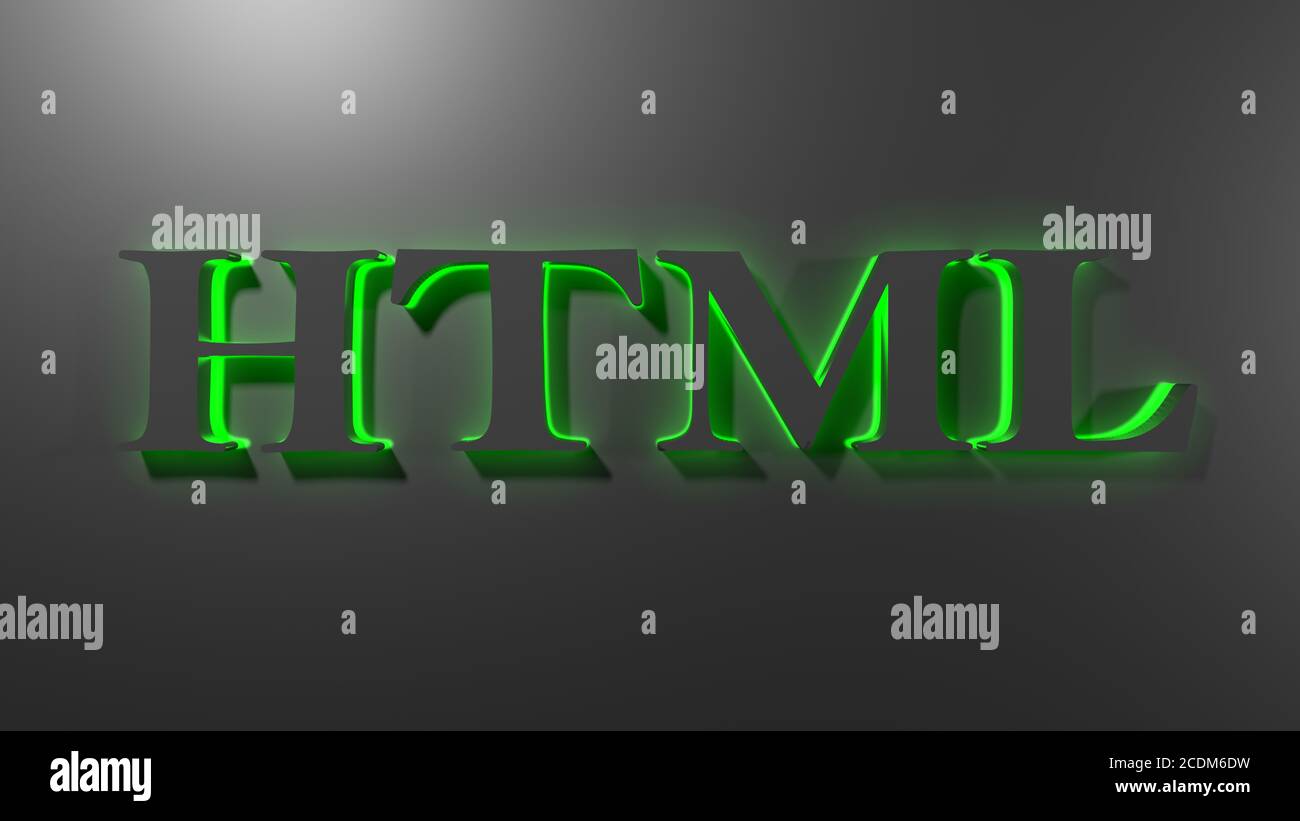 HTML with green backlight on black background - 3D rendering ...