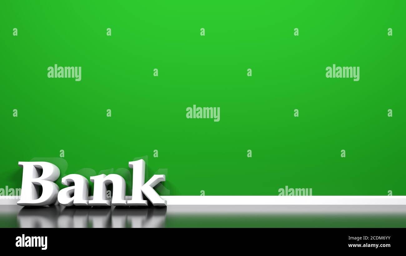 Bank leaning at green wall - 3D rendering illustration Stock Photo - Alamy