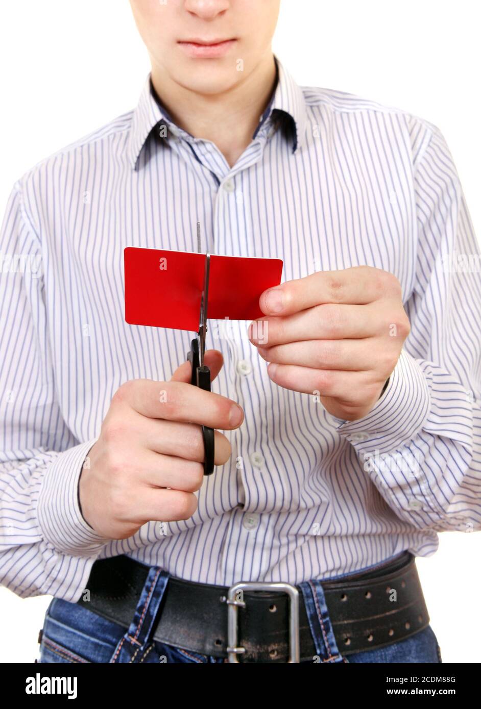 Teenager cutting a Credit Card Stock Photo - Alamy