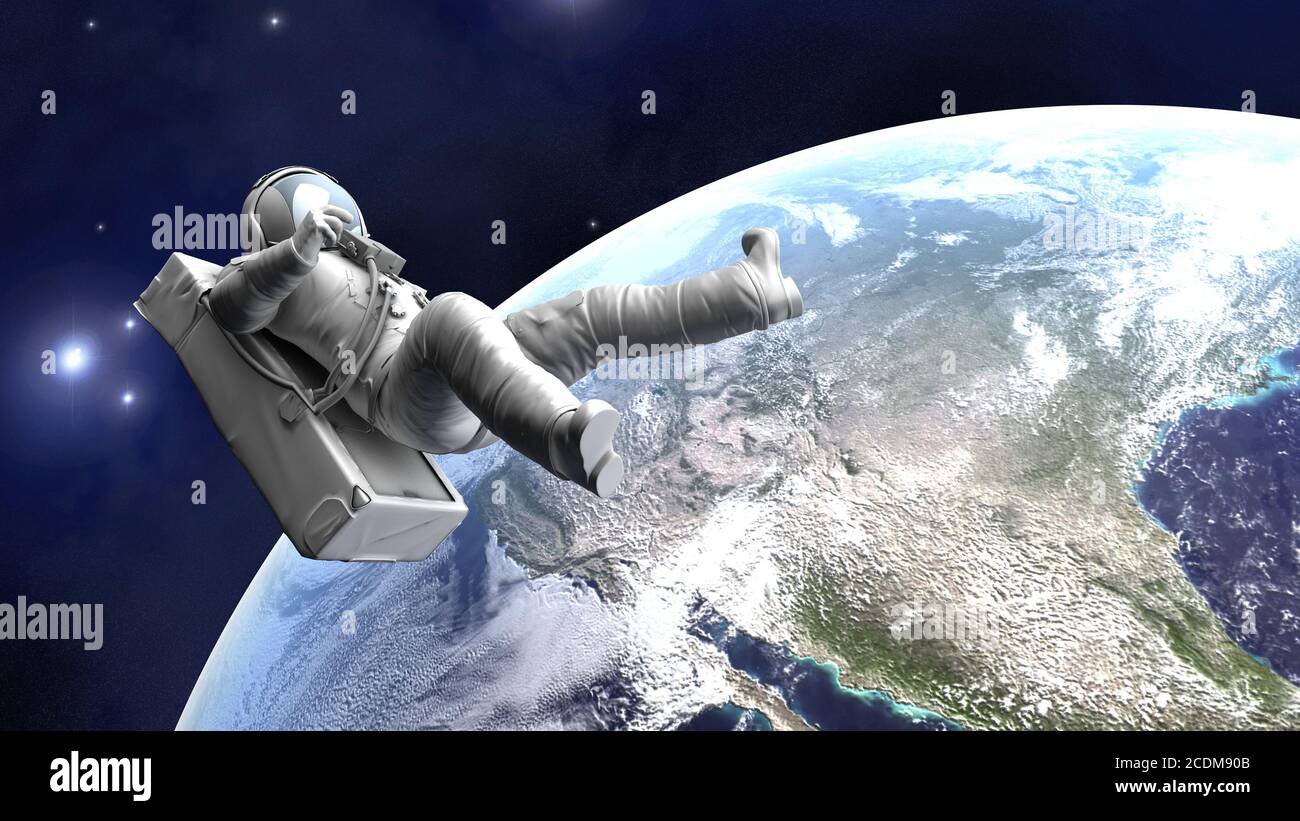 Astronaut floating over the Earth Stock Photo - Alamy