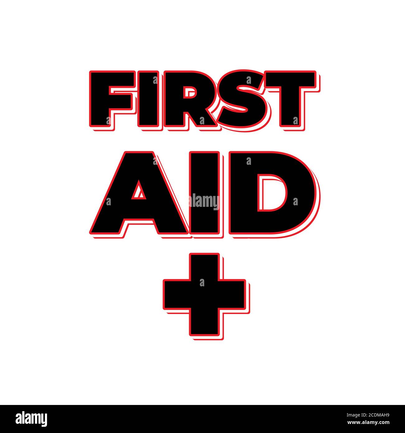 First aid lettering with sign isolated with white background vector ...