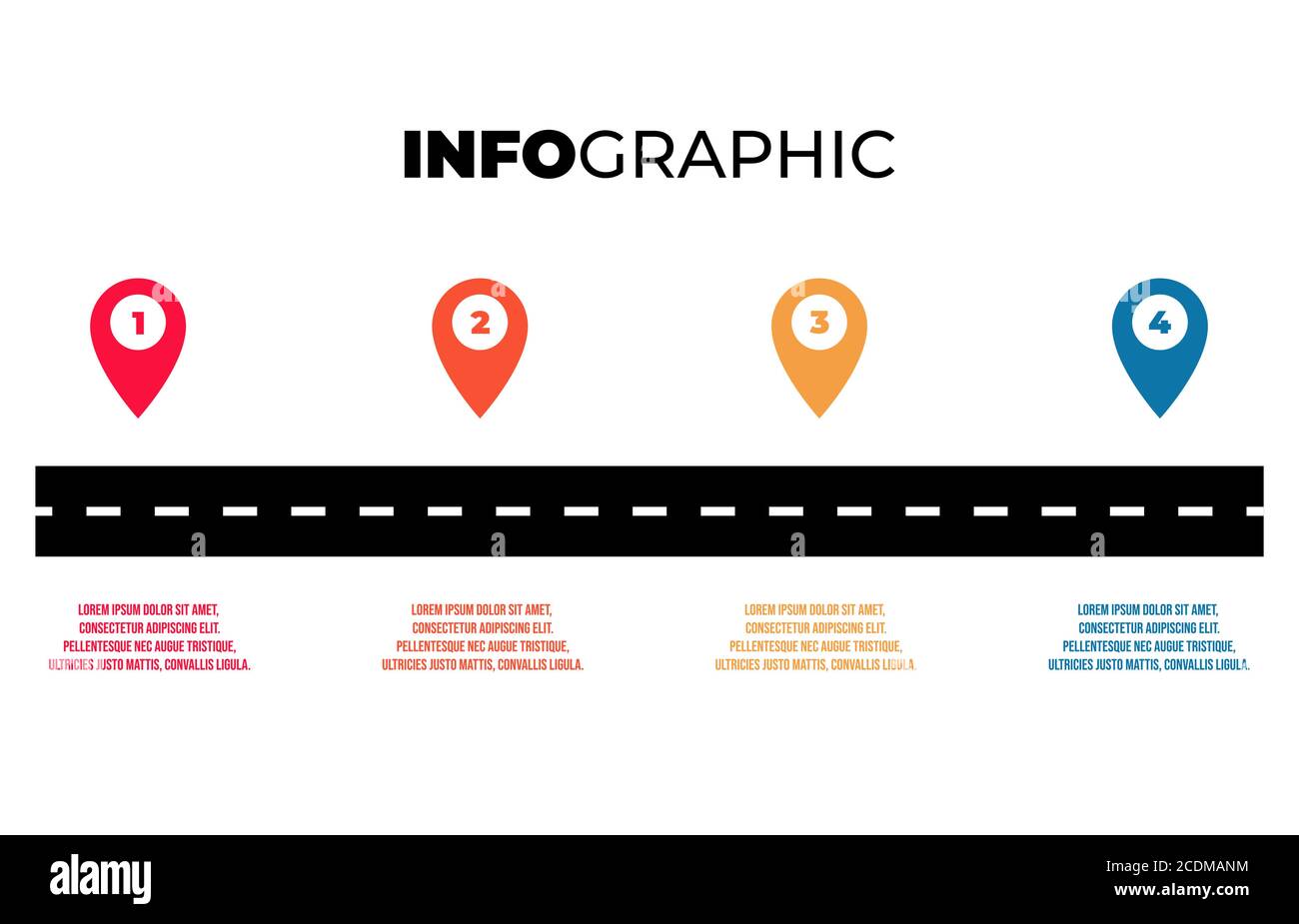 Road infographic with colorful pin pointer vector illustration . Infographic business concept ...