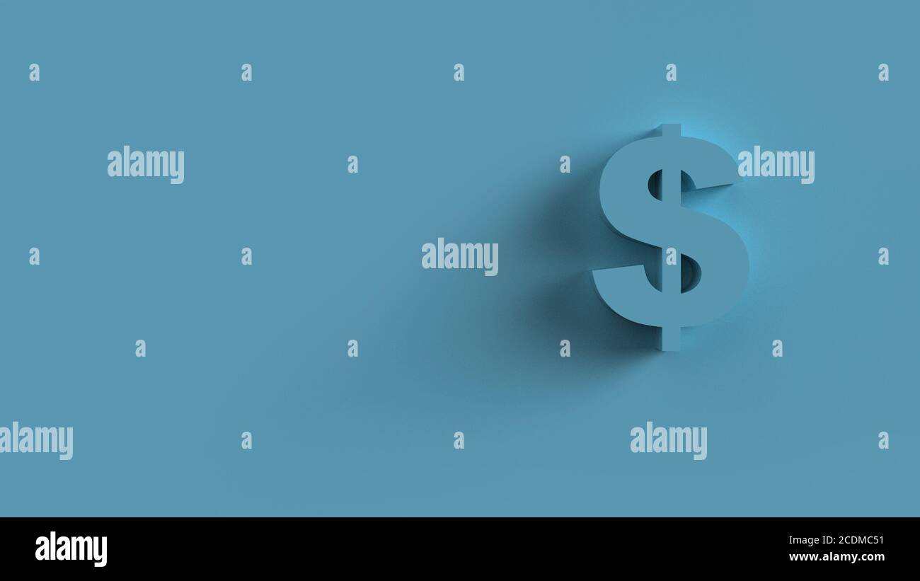 Dollar Sign blue Isolated with cyan background. 3d render isolated ...