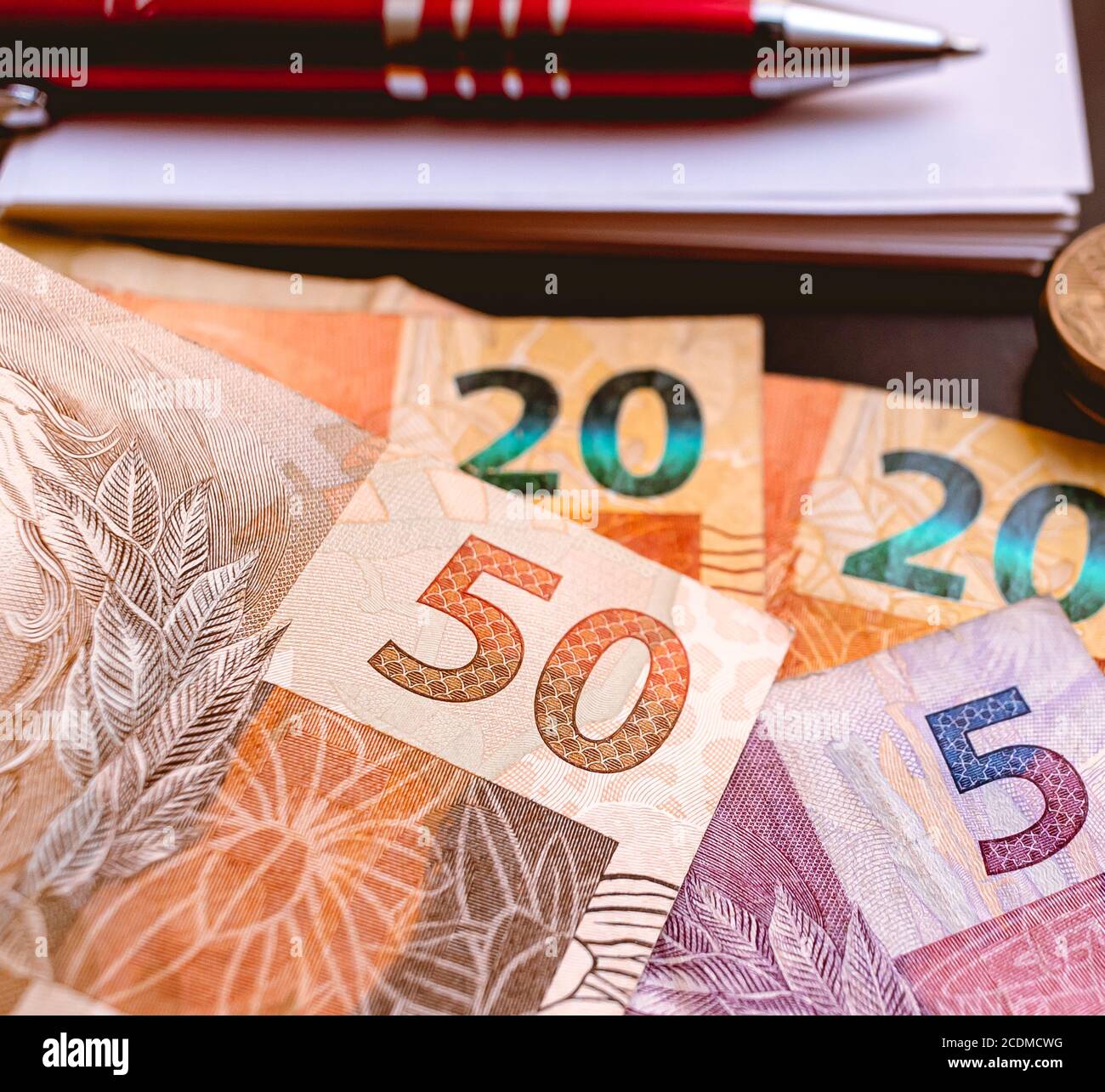 Real currency, money from brazil. Brazilian banknotes and coins ...