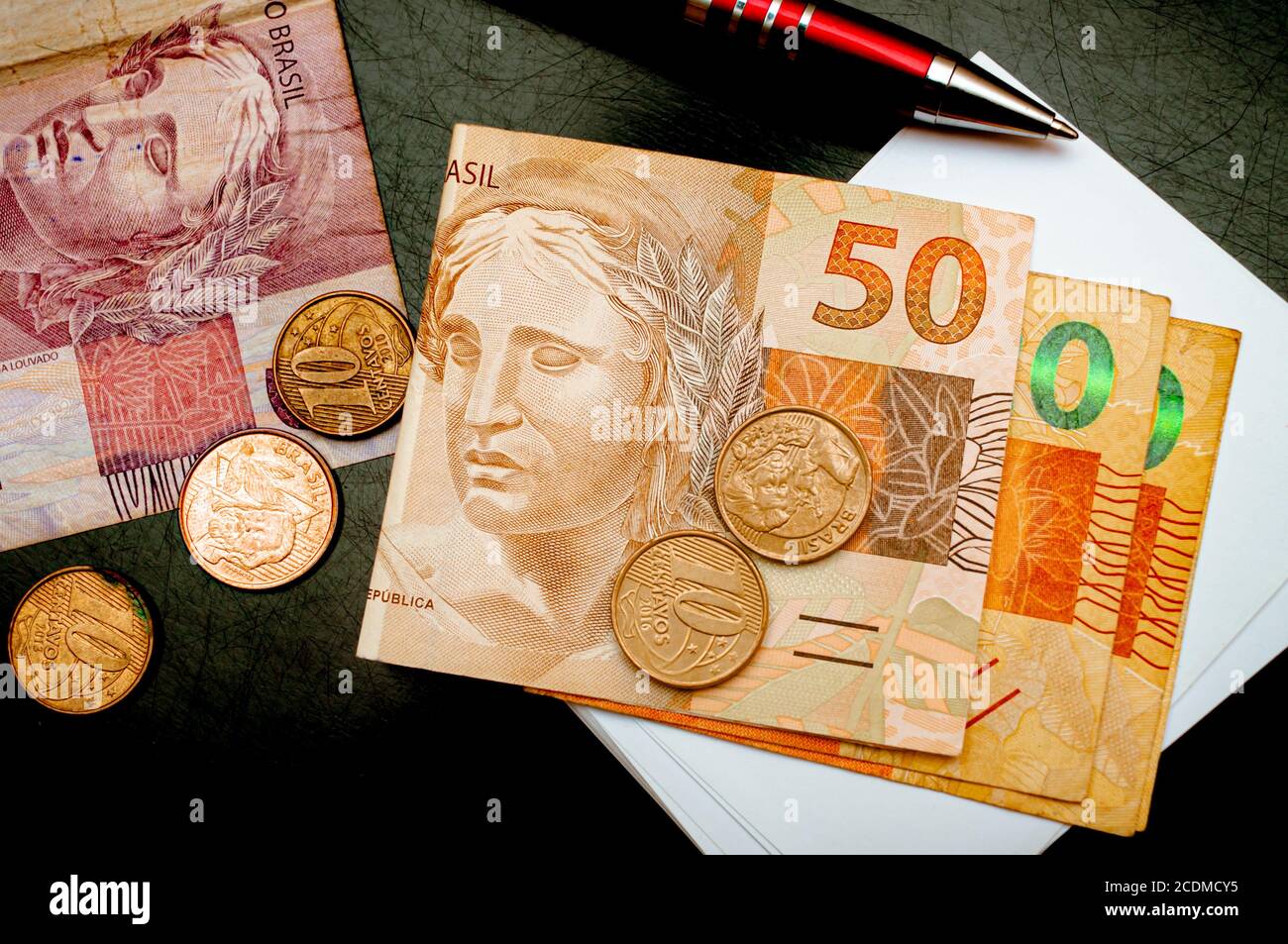 Real currency, money from brazil. Brazilian banknotes and coins ...