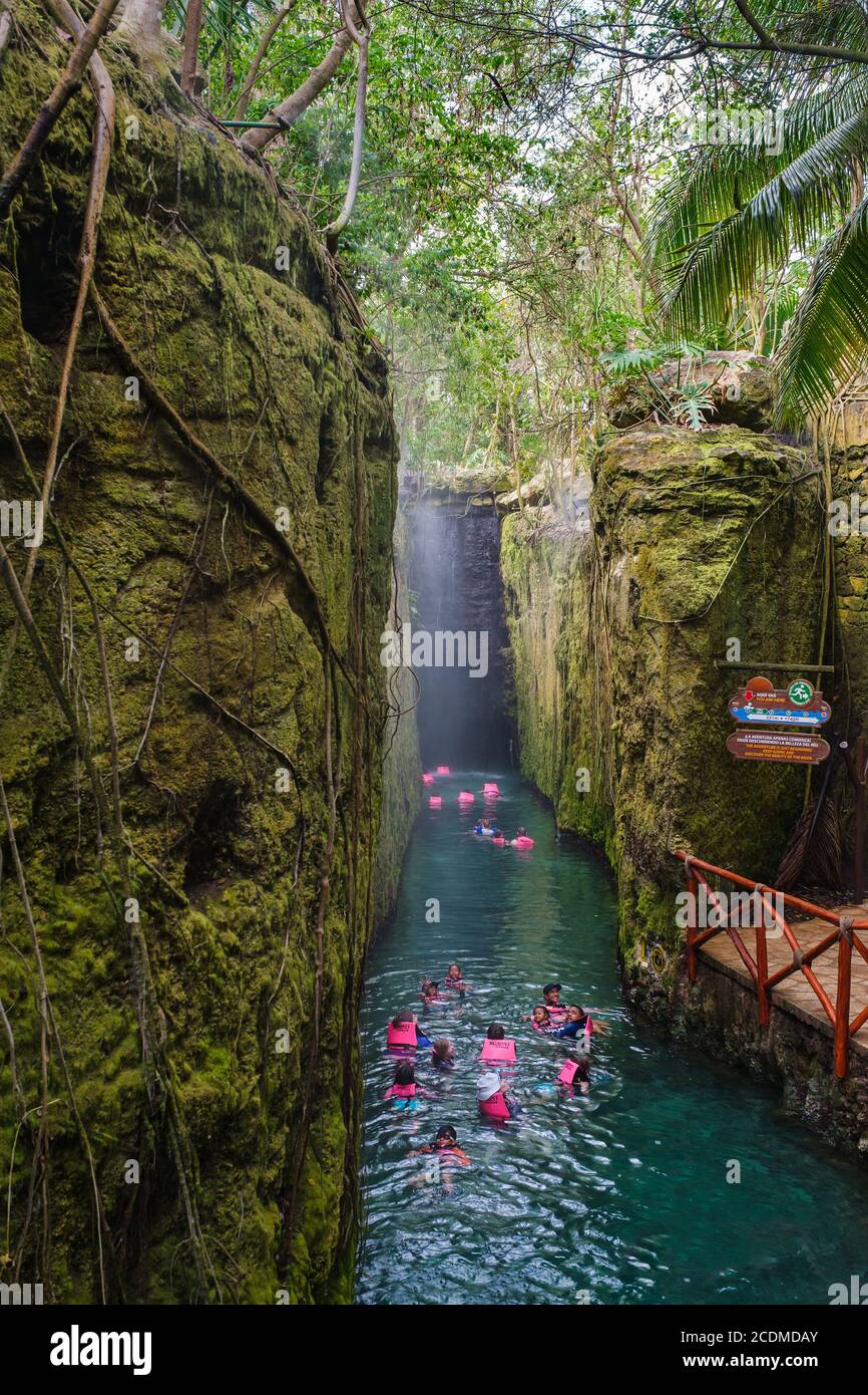 Xcaretmexico April 162019 Underground River At Xcaret Park On The Mayan Riviera Stock
