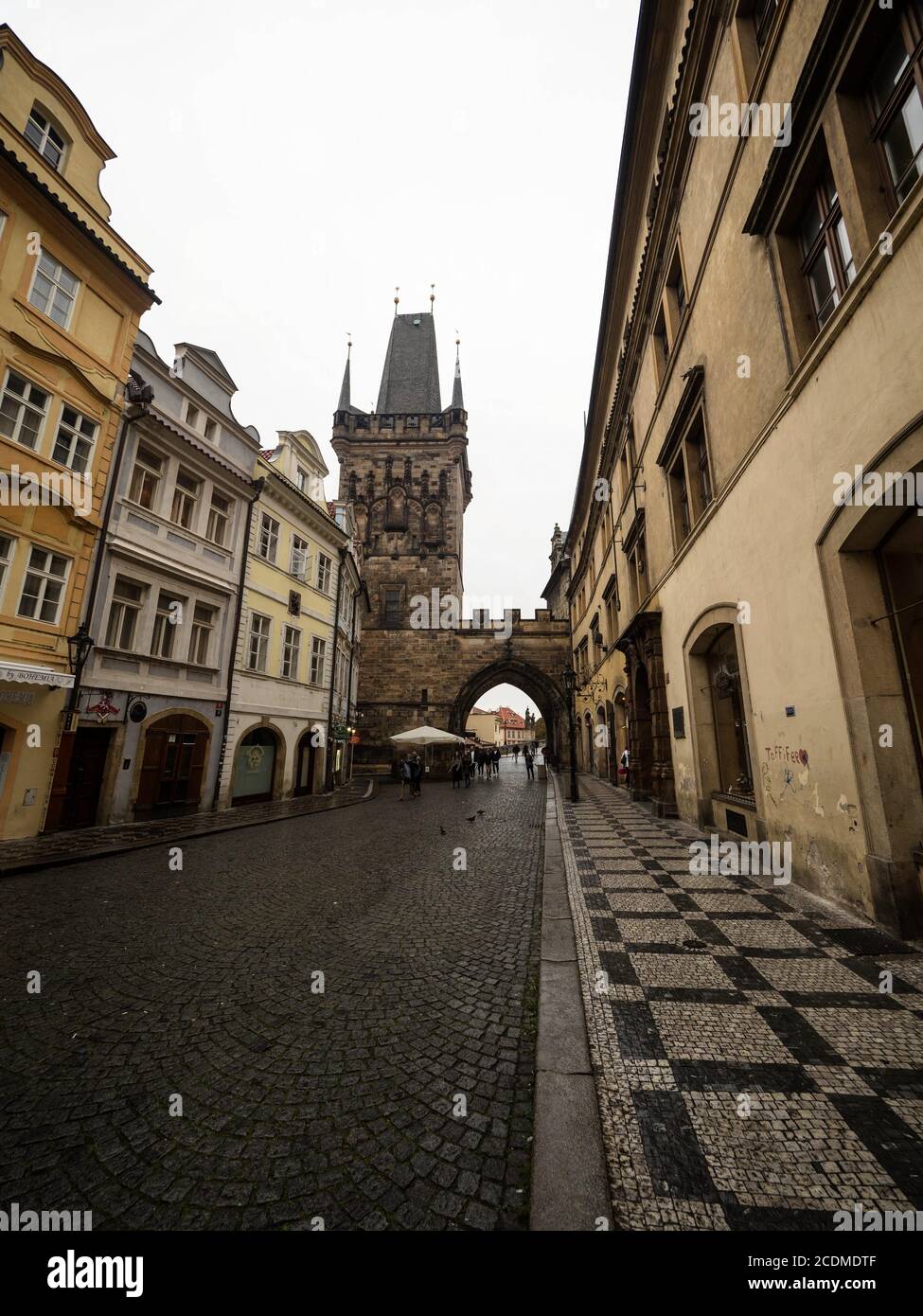 Mala Strana Bridge Tower infront of Charles River over Vltava river in ...