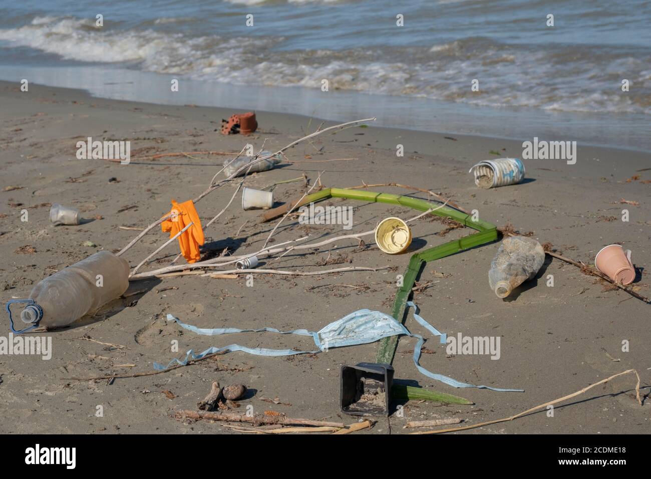 Symbolic image Environmental pollution, plastic waste on the banks of ...