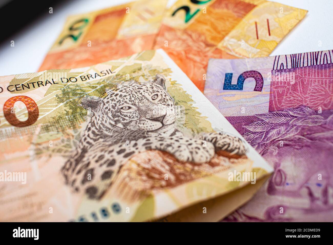 Real currency, money from brazil. Brazilian banknotes in close up ...