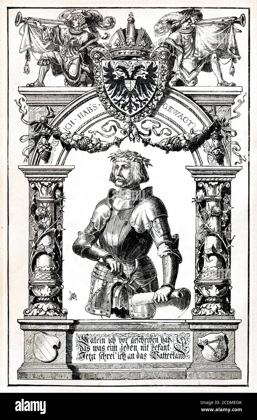 Ulrich von Hutten, drawing by Bernhard Moerlins. Historical ...