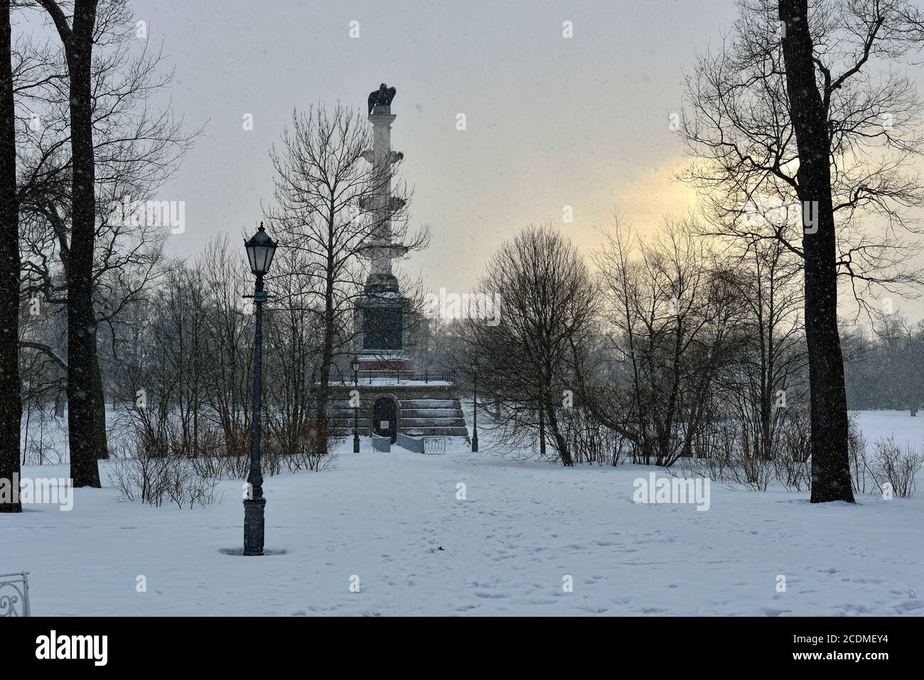Winter landscape with Chesme Column in Pushkin Stock Photo - Alamy