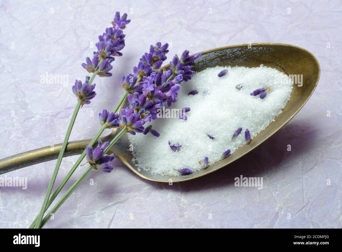 Lavender sugar in spoon and lavender flowers, Germany Stock Photo - Alamy