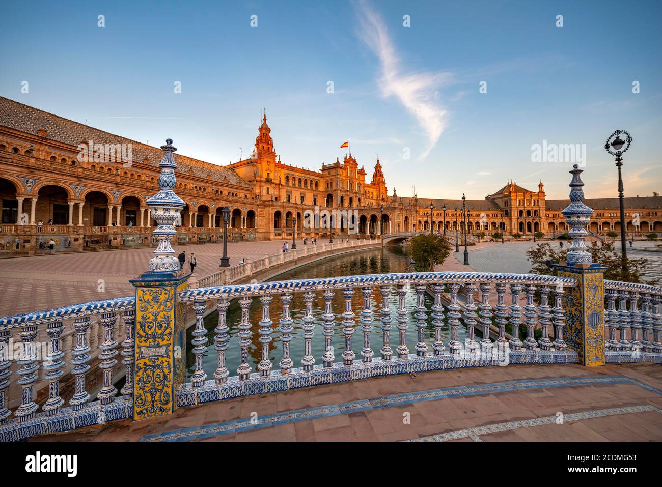 Bridge over canal, bridge railing with painted azulejo tiles, Plaza de ...